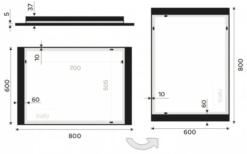 Nimco Černé LED zrcadlo 800x600 ZPC 41003-90