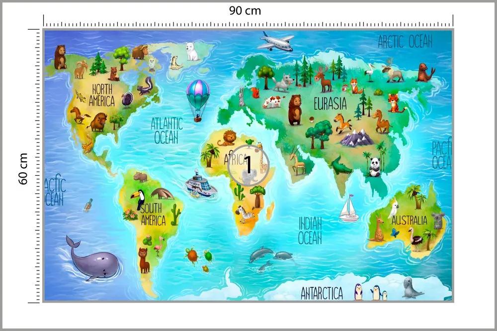 Fototapeta Mapa Světa S Faunou Omyvatelný vlies 152.5x104