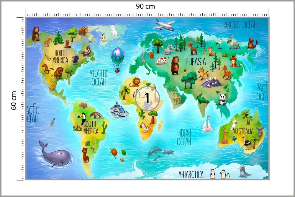 Fototapeta Mapa Světa S Faunou Omyvatelný vlies 312x219