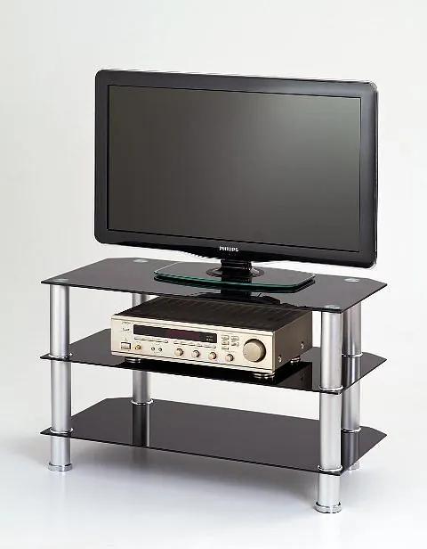 TV stolek Dernas, sklo + nerezová ocel, černá / šedá