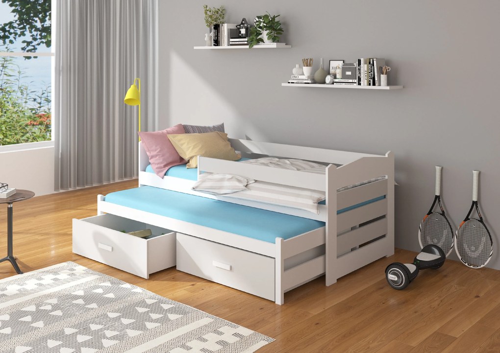 ADRK Furniture Postel dvojitá s bariérou a matracemi TIARRO 200x90 CH-Tia-W+G-206+M-E426