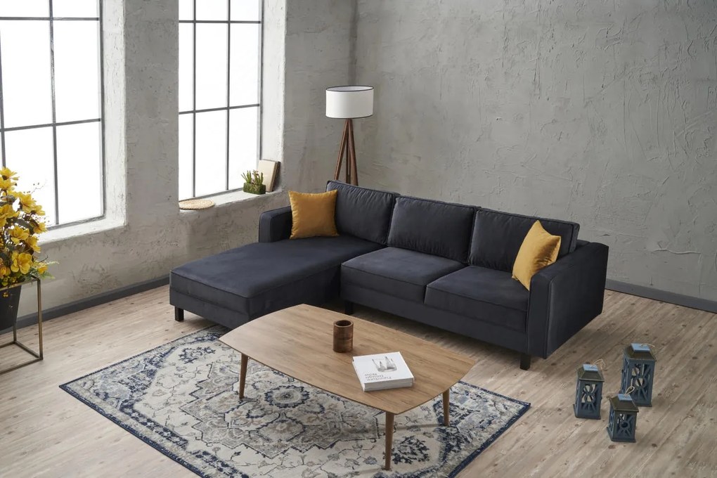 Hanah Home Sametová pohovka KALE antracit levá 825BLC2721