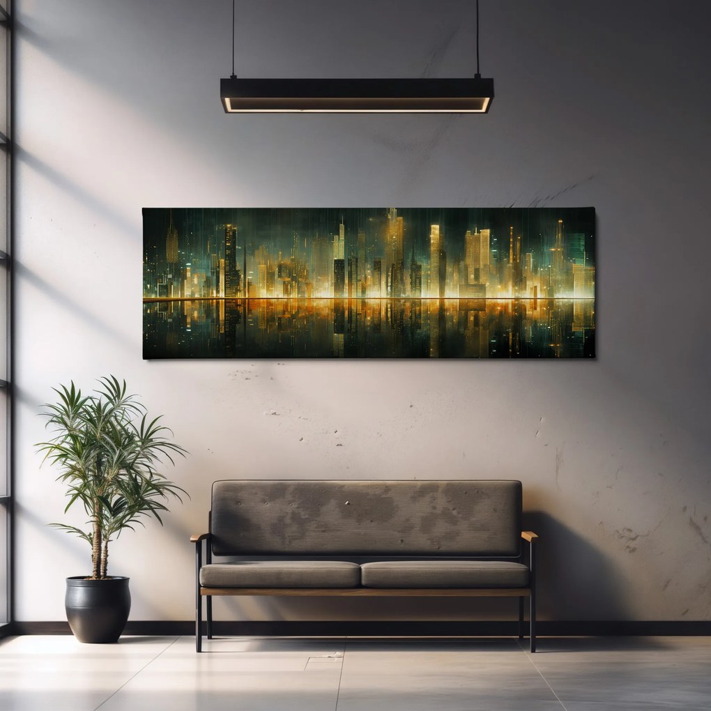 Obraz na plátně - Futuristické město - Zrcadlení pokroku FeelHappy.cz Velikost obrazu: 180 x 60 cm