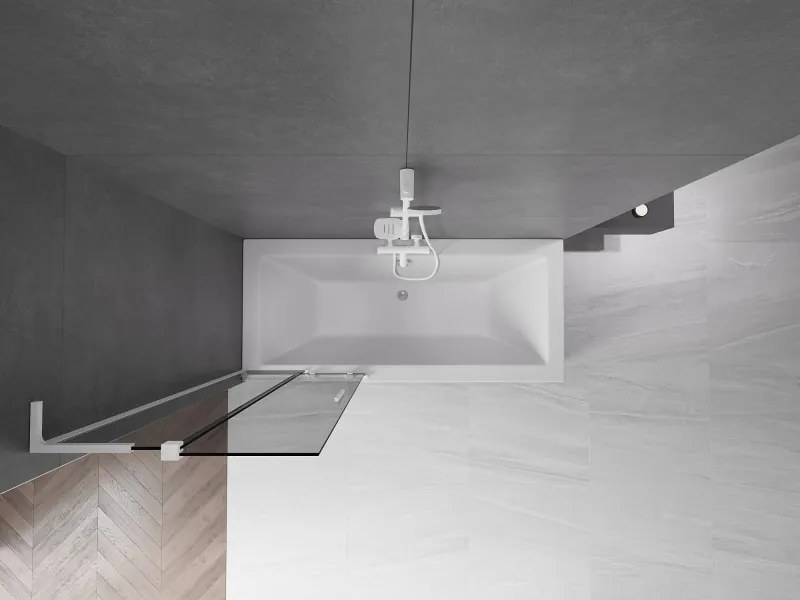 Mexen Velar L, 2-křídlová posuvná vanová zástěna 75 x 150 cm, 8mm šedé sklo, bílá matná, 896-075-003-41-20
