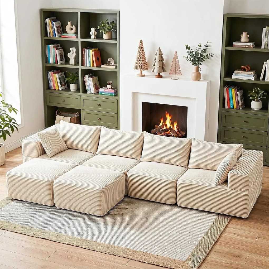 Costway Modulární manšestrová pohovka ve tvaru U/L Moderní rohová pohovka