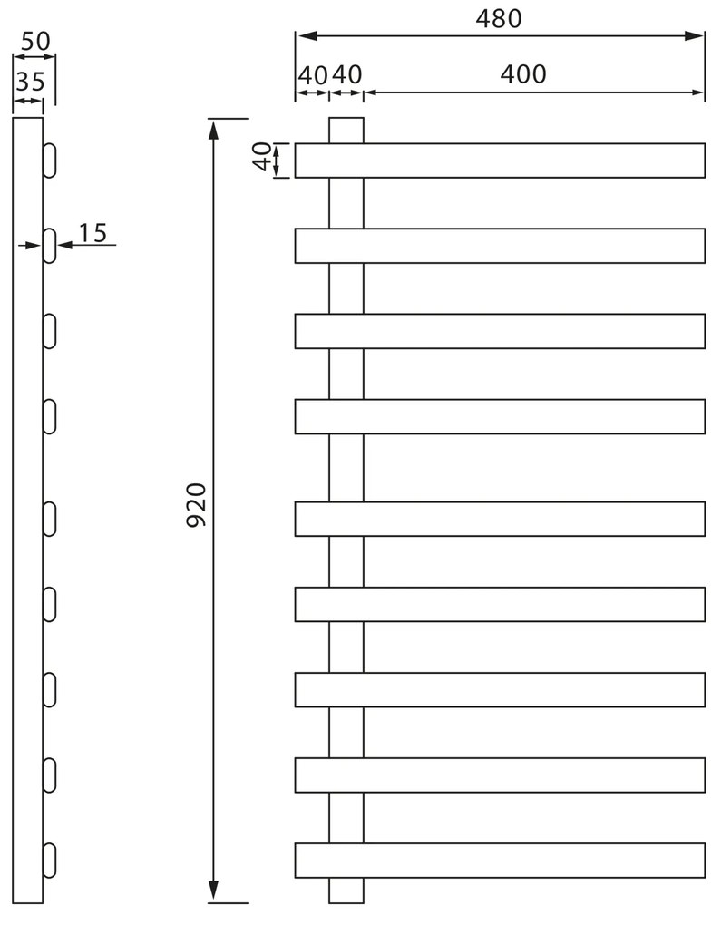 Sapho, ELCOR elektrický sušák ručníků 480x920x50mm, 128W, černá matná, EB460