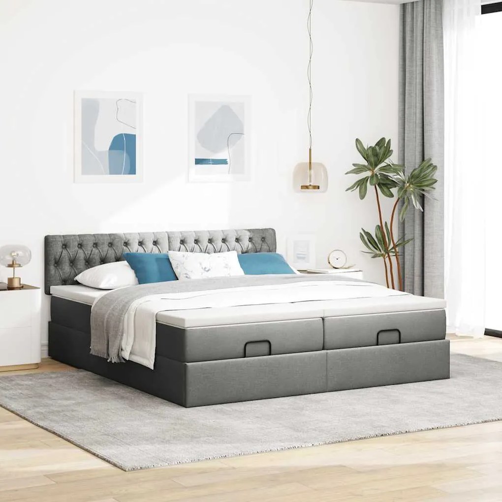 Osmanský rám postele s matrací tmavě šedá 160x200cm textil 3312009