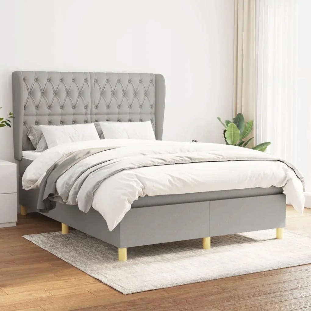 Box Spring Postel S Matrací Textil Světle Šedá Prošívaný design 140 x 200