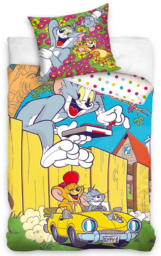 Carbotex Dětské povlečení Tom a Jerry Ve žlutém kabrioletu 140x200 + 70x90