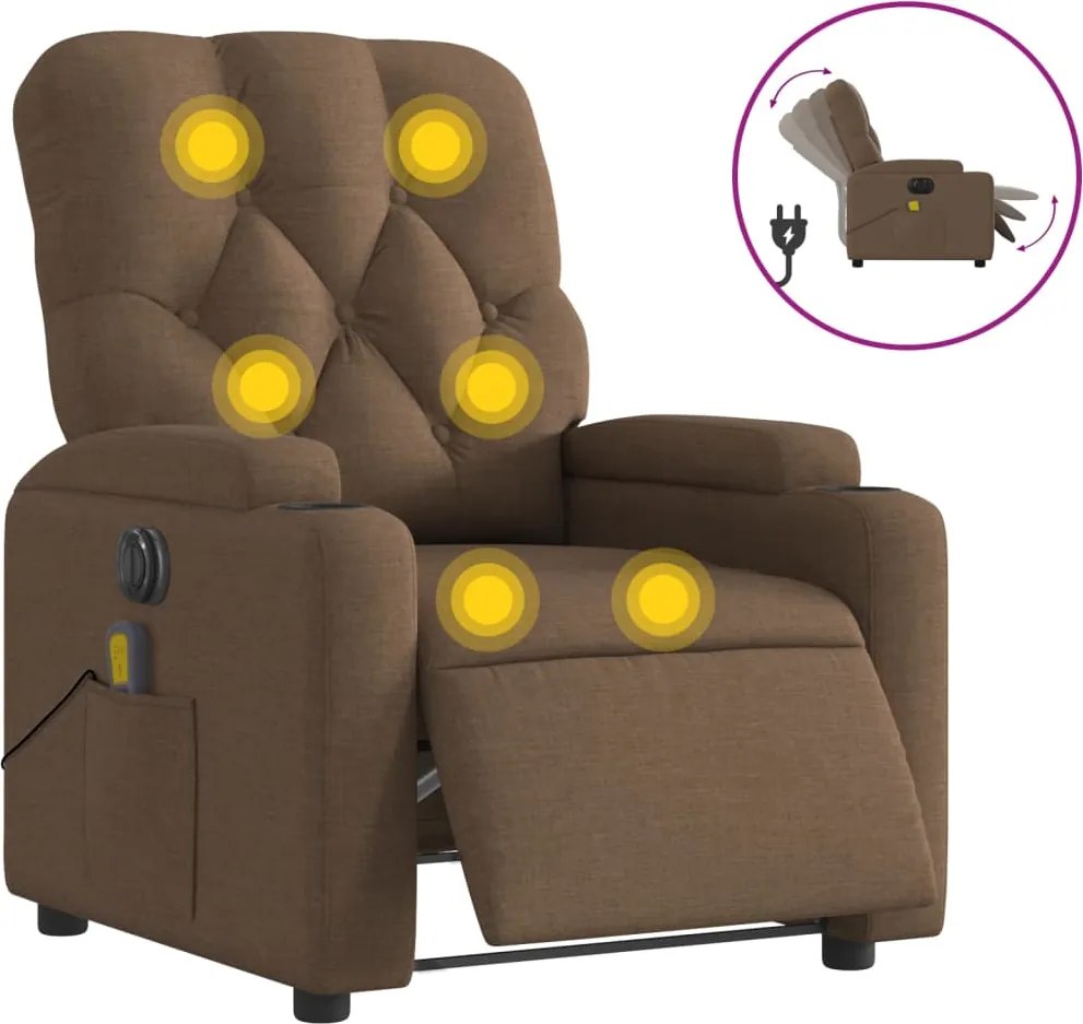 Elektrické masážní polohovací křeslo hnědé textil 3204702