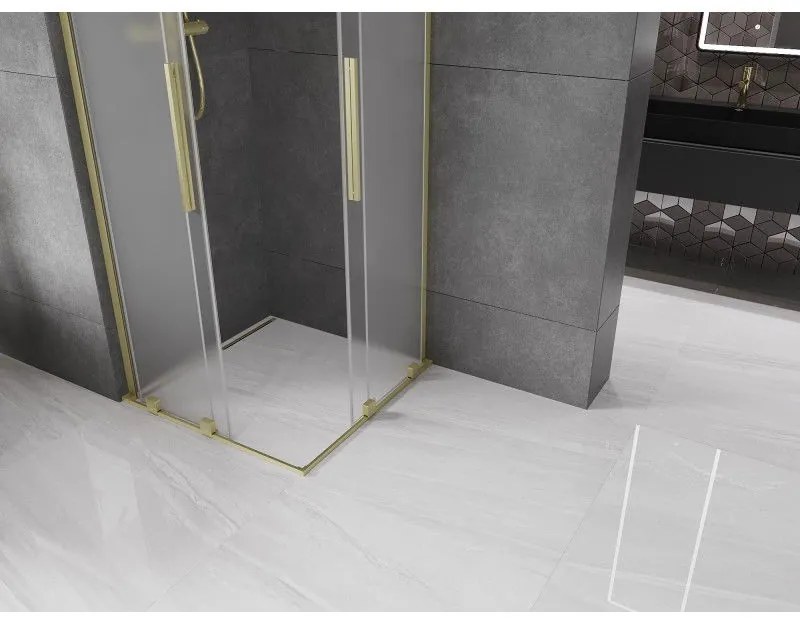 Mexen Velar L Duo, sprchový kout s posuvnými dveřmi 100 x 100 cm, 8mm sklo námraza, zlatá matná, 871-100-100-02-33-55