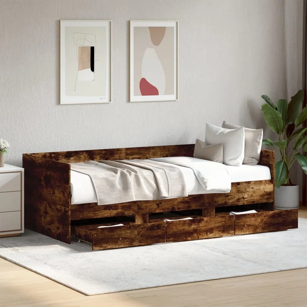 Válenda se zásuvkami bez matrace kouřový dub 90 x 200 cm 3280822