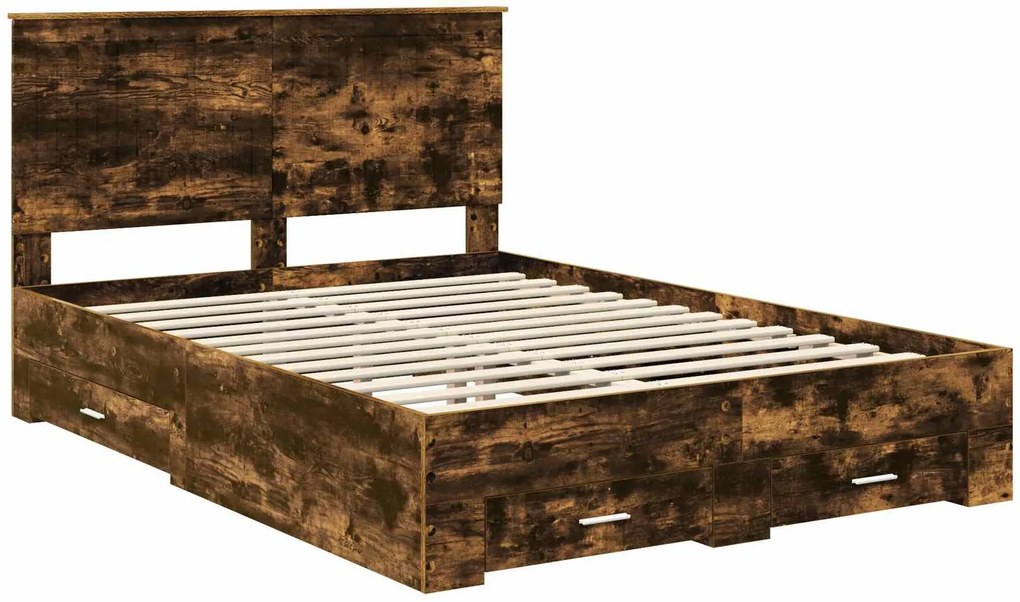 Rám postele s čelo Kouřový dub 135 x 190 cm Kompozitní dřevo 3411318