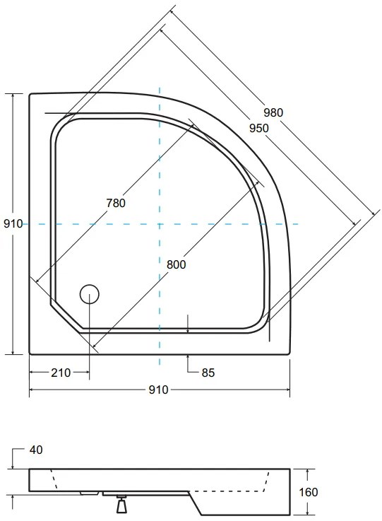 BESCO Čtvrtkruhová sprchová vanička ALEX Rozměr A - 90 cm, Rozměr B - 90 cm - OLBVANACALE90