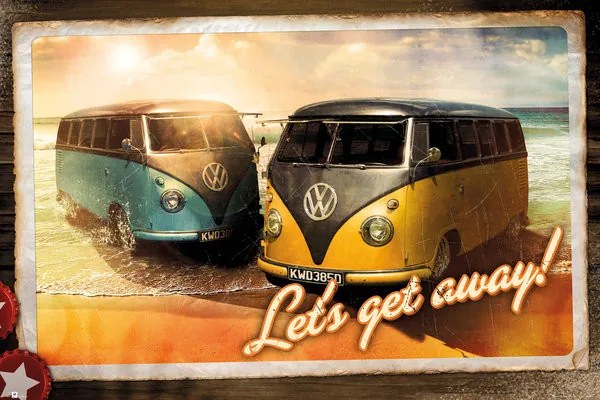 Plakát, Obraz - VW Camper - Let's Get Away, (91,5 x 61 cm)