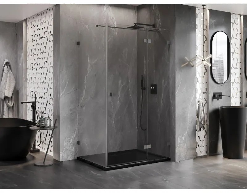 Mexen Lunar T, pravý výklopný sprchový kout 125 x 110 cm, 8mm čiré sklo, pistolově šedý kartáčovaný - 834T-125-110-66-00-P