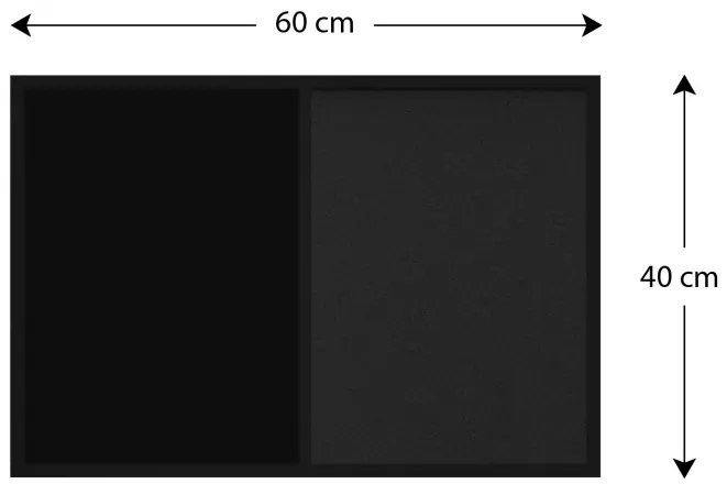 Tabule COMBI - černý korek a magnetická černá tabule 60x40cm s černým lakovaným dřevěným rámem, TMK64_0002