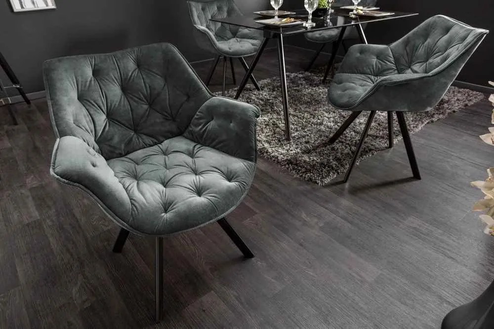 Designová otočná židle Kiara tmavě zelený samet