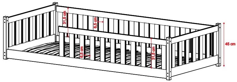Dětská Montessori postel z masivu borovice BETTY - 200x90 cm - BÍLÁ