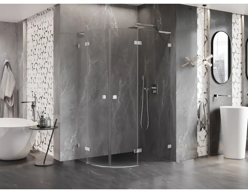 Mexen Lunar, L pravý půlkruhový sprchový kout 100 x 80 cm, 8mm čiré sklo, chromový profil, 833L-100P-080L-01-00