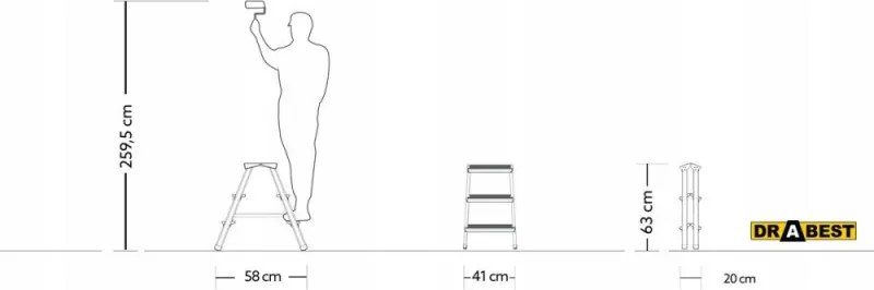 Hliníkové štafle 2x3 stupně oboustranné DRABEST DD3 PRO