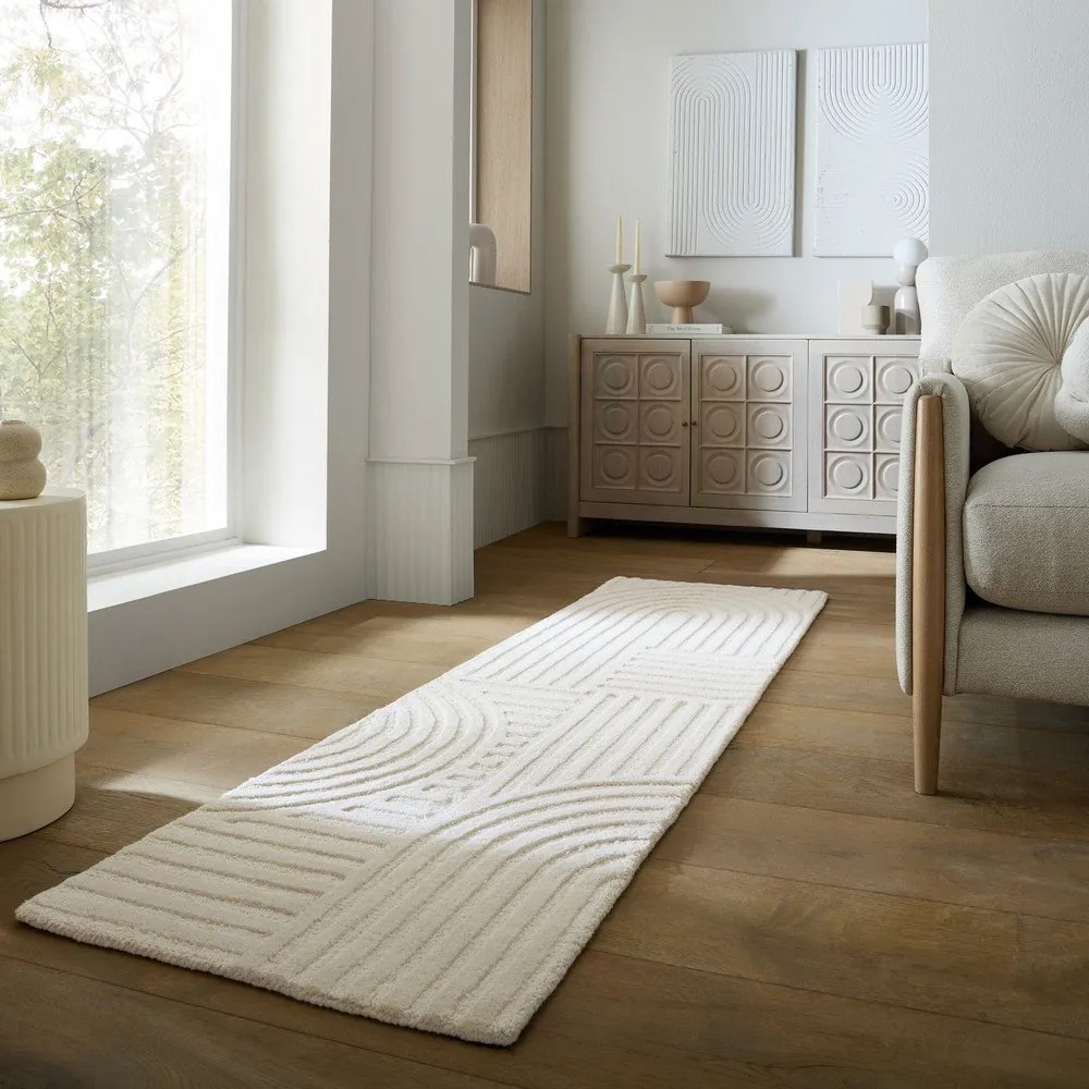 Slonovinový ručně tkaný vlněný běhoun 60x230 cm Zen Garden – Flair Rugs