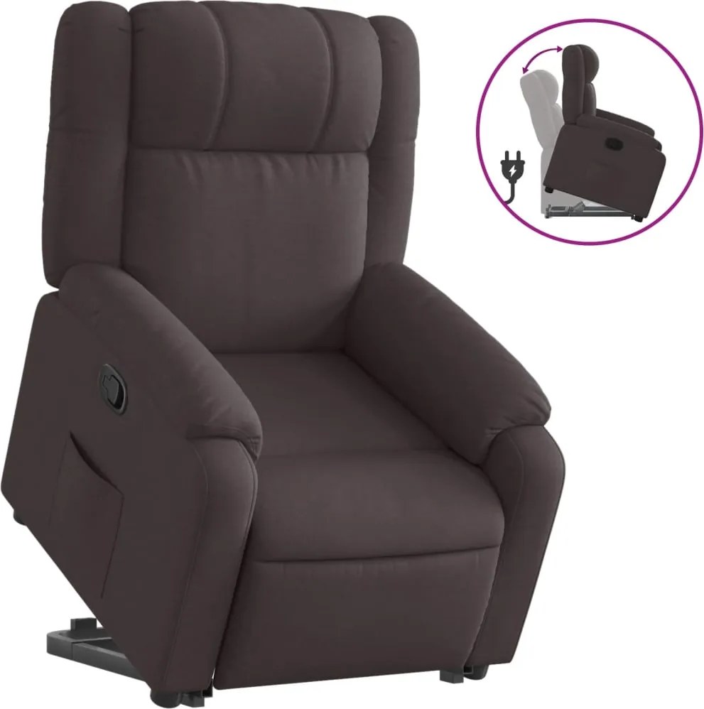 Zvedací polohovací křeslo tmavě hnědé textil 3205207
