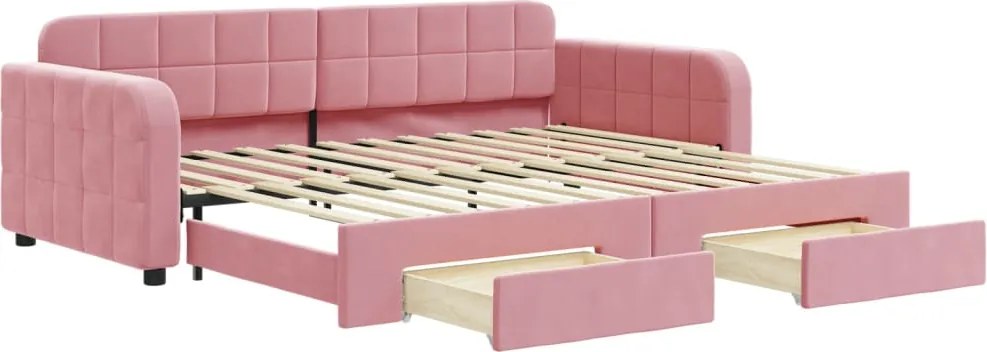 Válenda s přistýlkou a zásuvkami růžová 90 x 200 cm samet 3196980