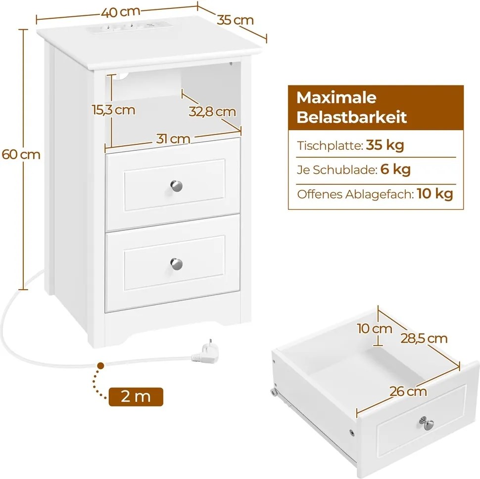 Odkládací stolek Yaheetech – bílá, 40 cm (délka) × 35 cm (šířka) × 60 cm (výška) (256960447857)