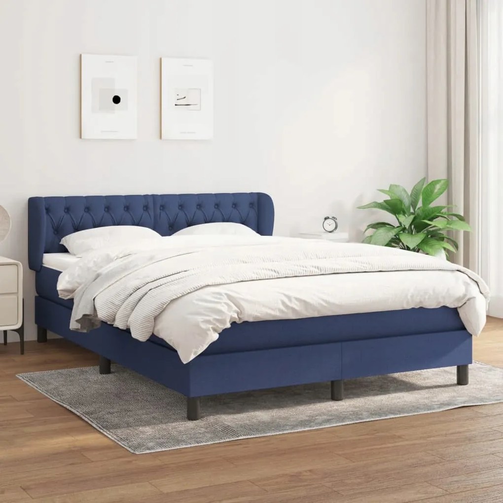 Box Spring Postel S Matrací Textil Modrá Prošívaný design 140 x 190 cm