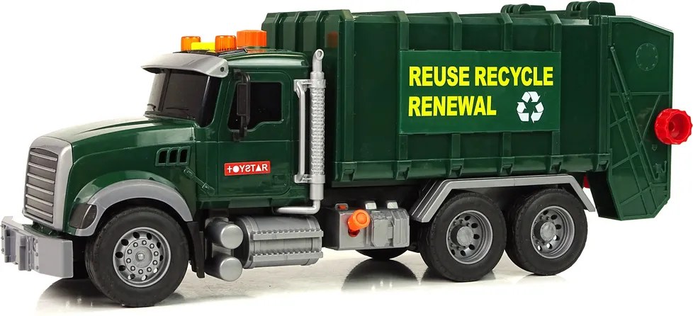 LEAN Toys Auto, popelářské auto, koše, tmavě zelená, zvuky, světla