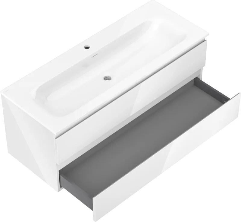 Mexen Orio, koupelnová skříňka 120 cm s umyvadlem Vela, 2 zásuvky, bílá lesklá, 91A10-12047-2-BFF00-W23M00