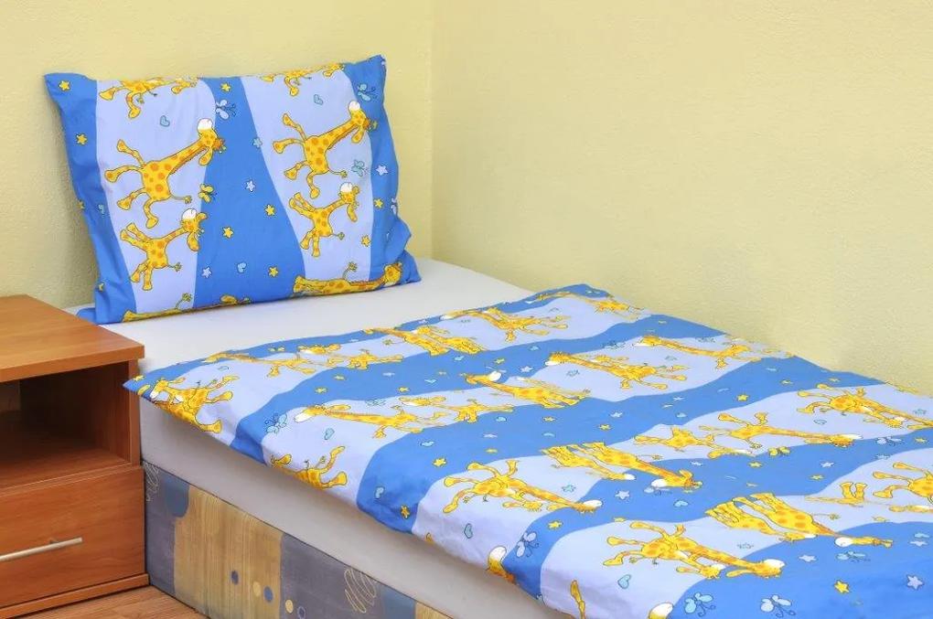Brotex Povlečení dětské krep velká postel Žirafa modrá, Výběr zapínání: zipový uzávěr