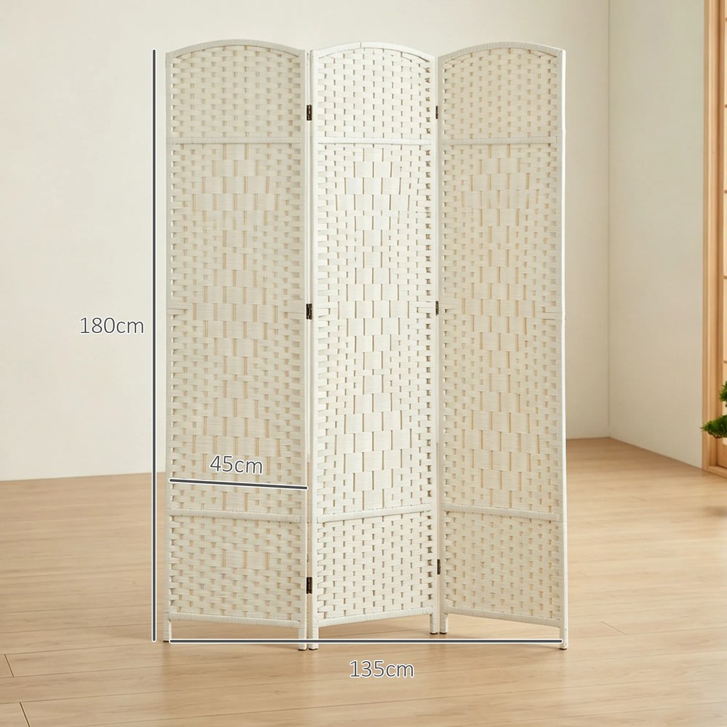 HOMCOM vnitřní paraván ze dřeva 3 panely skládací dělič prostoru pro obývací pokoj, ložnici 135 x 180 cm bílá
