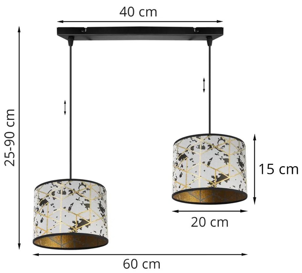 Závěsné svítidlo Werona 5, 2x šedé textilní stínítko se vzorem, g