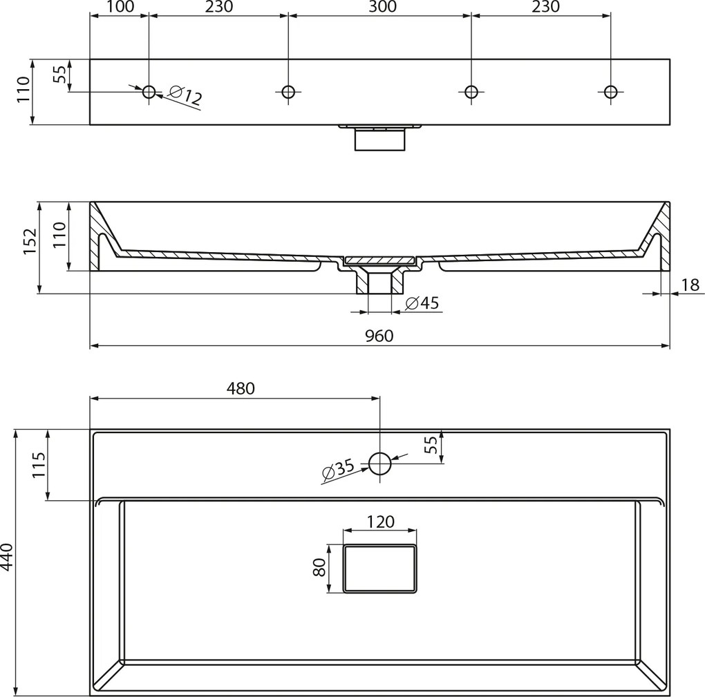 Sapho GODIVA 96 x 44 cm GU096 umyvadlo bílá