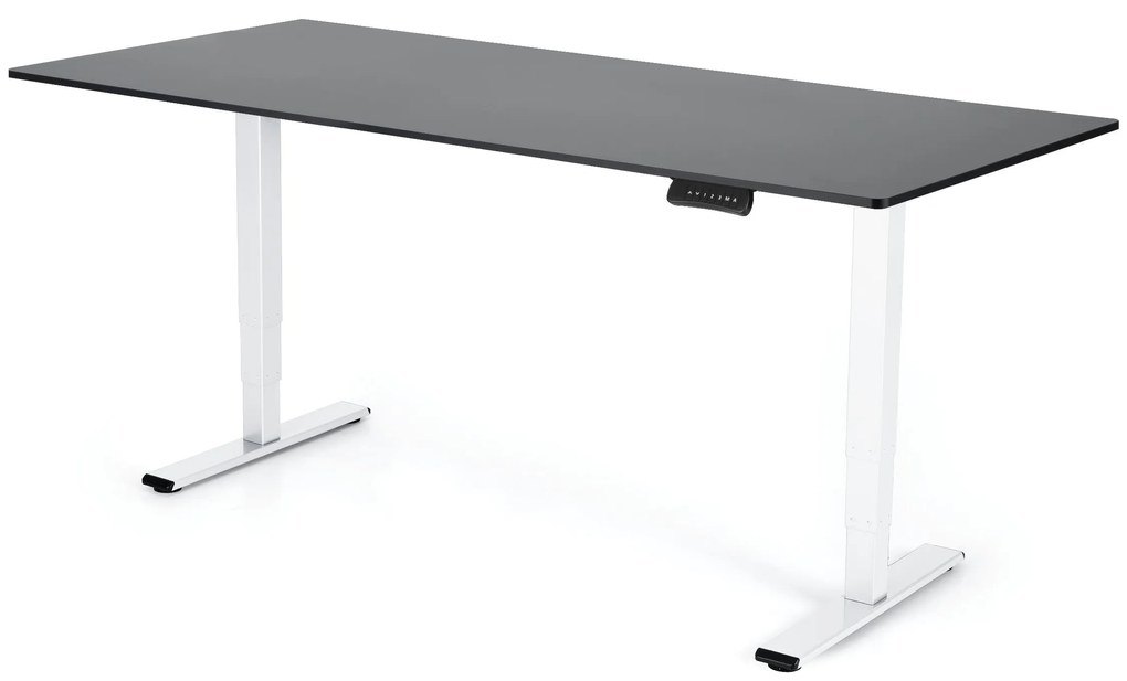 Výškově nastavitelný stůl Liftor 3segmentové nohy bílé,   černá deska pro kancelářský výškově nastavitelný stůl 1800 x 800 x 18 mm
