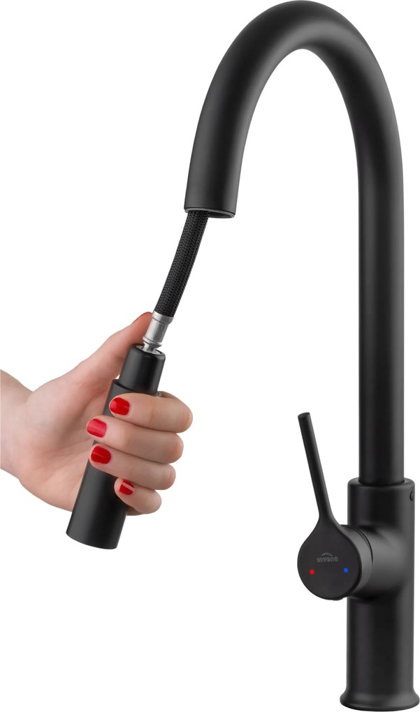 Invena Farsala, dřezová baterie s výsuvnou 2-funkční výlevkou h-433, černá matná, INV-BZ-40-U04-S
