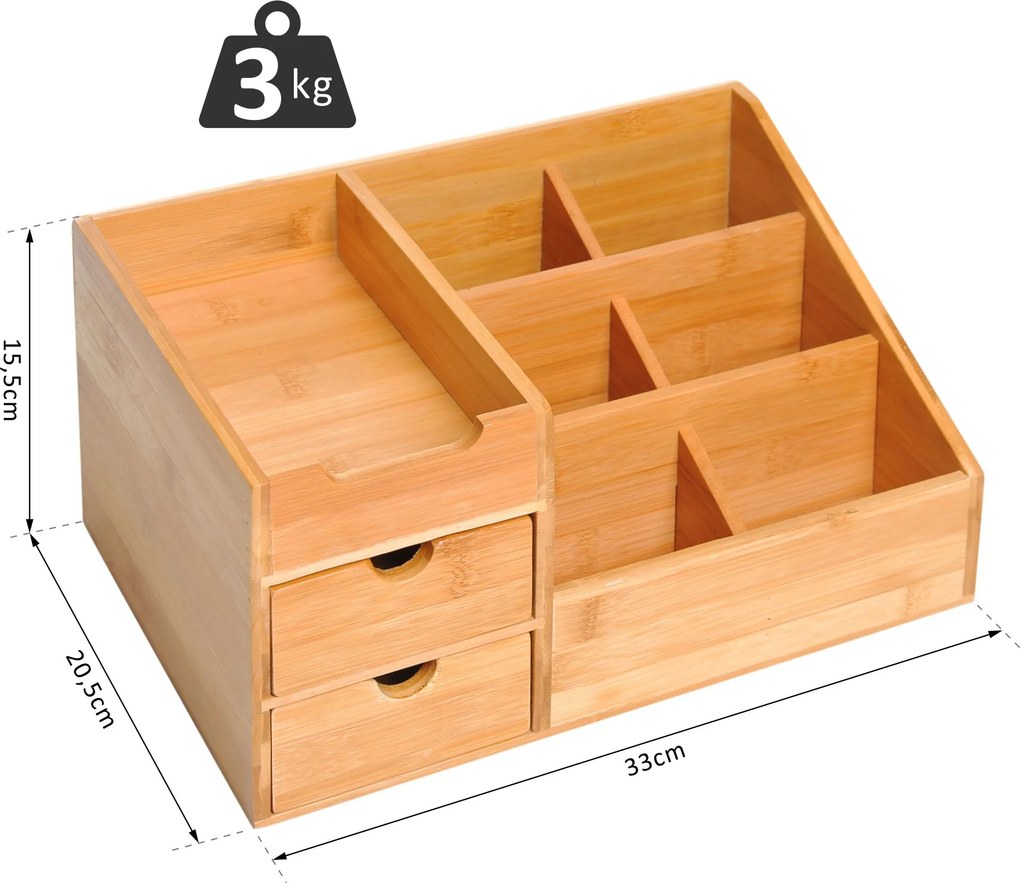 HOMCOM Stolní organizér Kancelářský box se 2 zásuvkami pro pořádek a organizaci, přírodní, D33 x Š20,5 x V15,5 cm | Aosom.de