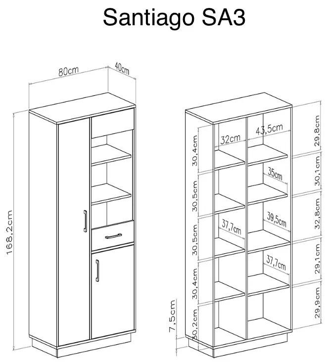 Meblar Vitrína Santiago SA3 Barva: Dub + bílý lux