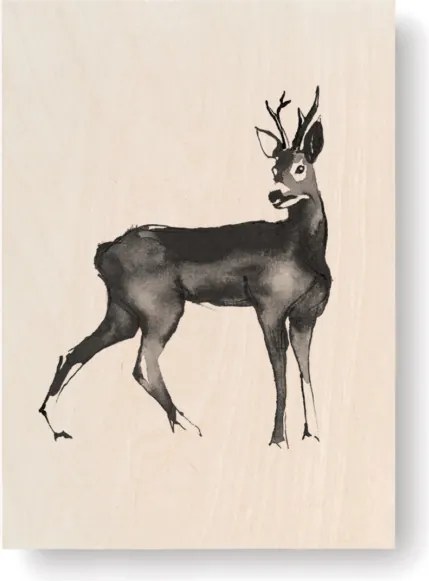 Obrázek na dřevěné kartě Roe Deer 10x15 cm Teemu Järvi Illustrations