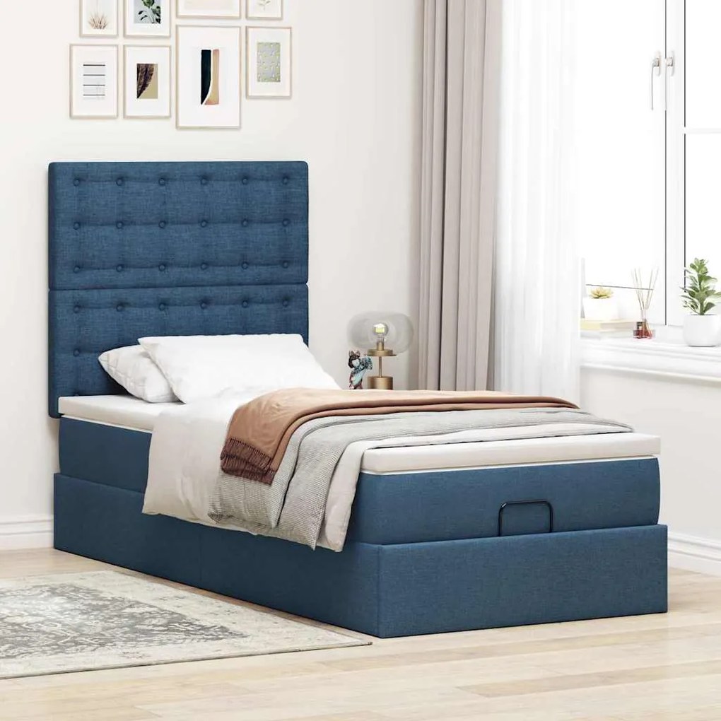 Osmanský rám postele s matrací modrá 90x190cm textil 3314140