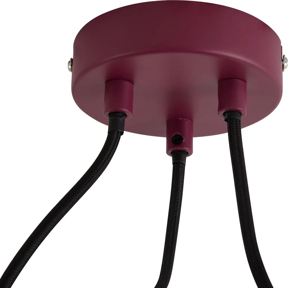 Designová červená závěsná lampa s opálovým sklem, 3 světla - Tulip