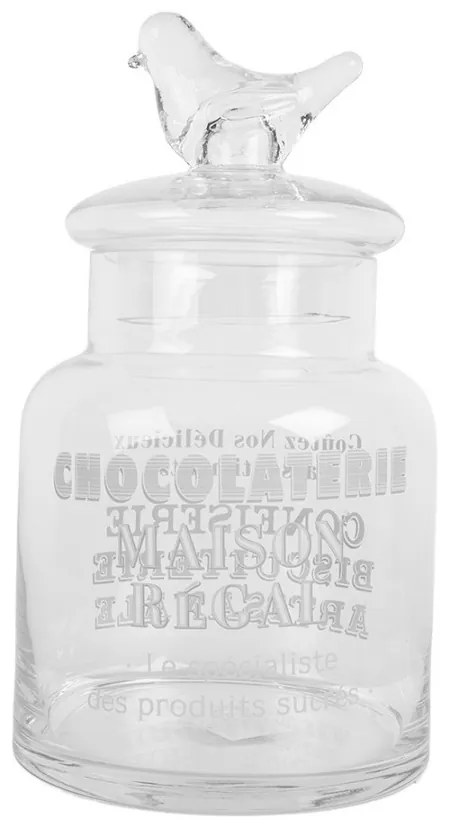 Skleněná dóza s ptáčkem na bonbóny Chocolaterie - Ø 13*23 cm