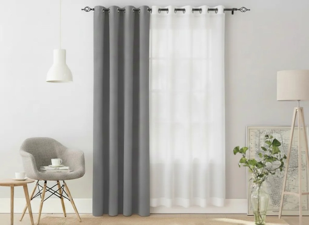 Světle šedý závěs OXFORD 140x250 cm Zavěšení: Kovové kroužky