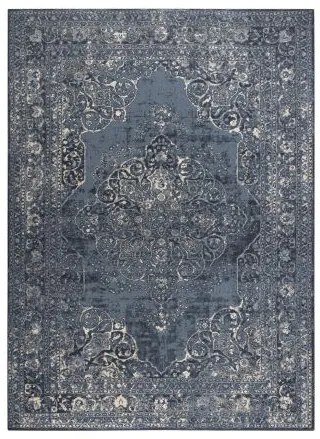 koberec Vlna NAIN Růžice vintage 7599/50911 tmavě modrá / béžový velikost 240x340 cm | krásné koberce cz