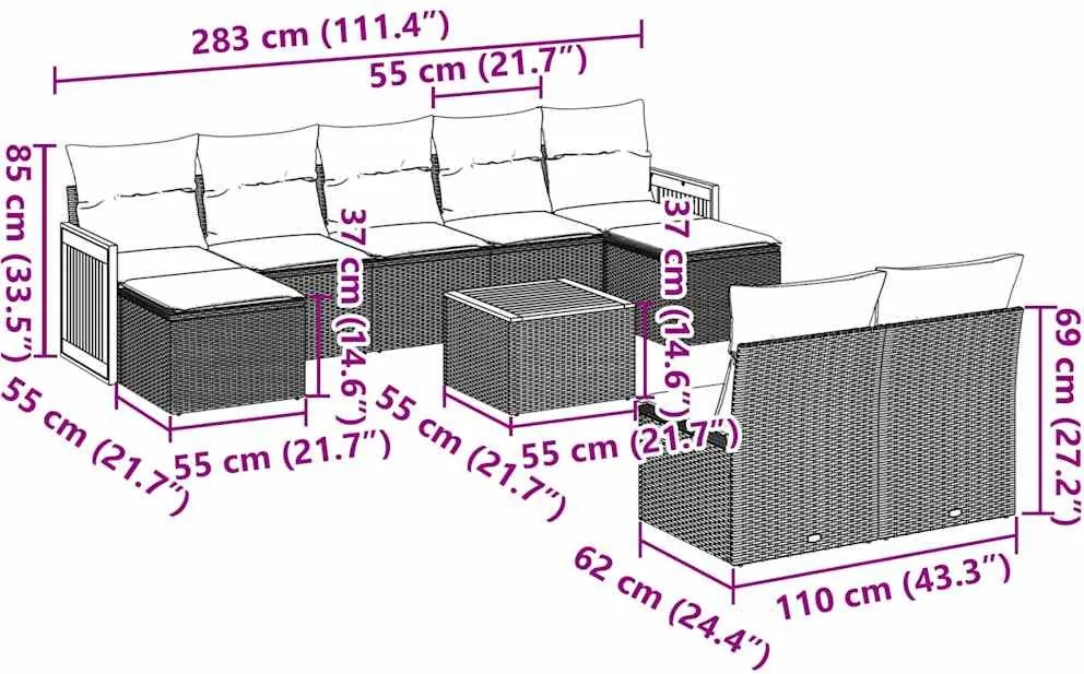 10dílná zahradní sedací souprava s poduškami černá polyratan 3260460