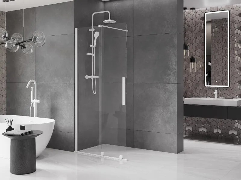 Mexen Velar, posuvné dveře do otvoru typ Walk-In 90 cm, 8mm čiré sklo, bílá, 871-090-000-03-20