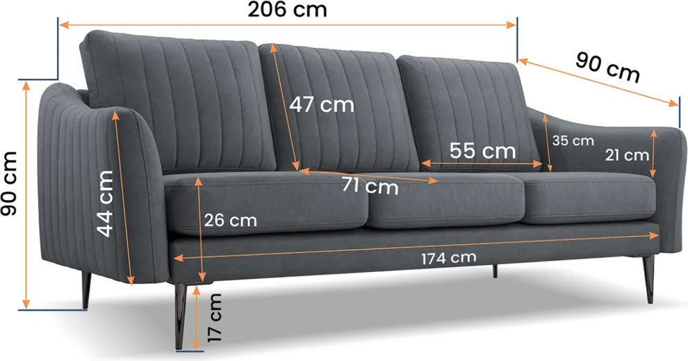 IDZ Pohovka CORI III, 206 cm Barva látky: Modrá (Cloud 74)