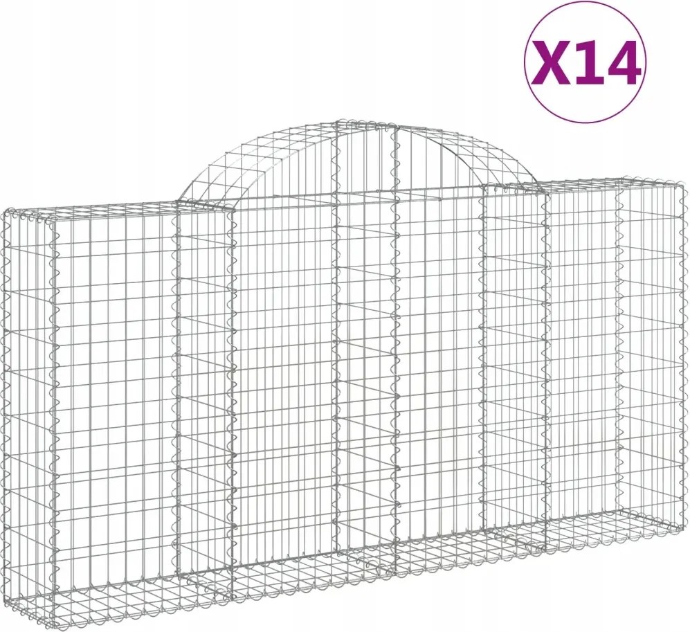 vidaXL Gabionové koše, 14 ks, 200x30x100/120 cm, galvanizované železo